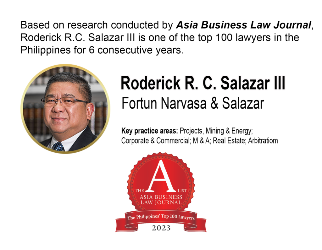 A List 2023 Top 100 Lawyers - Fortun, Narvasa and Salazar Law